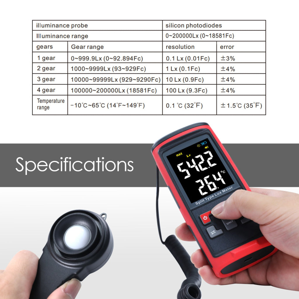 LUX-426 Split Type Digital Light Lux Meter with Temperature Measure Co ...