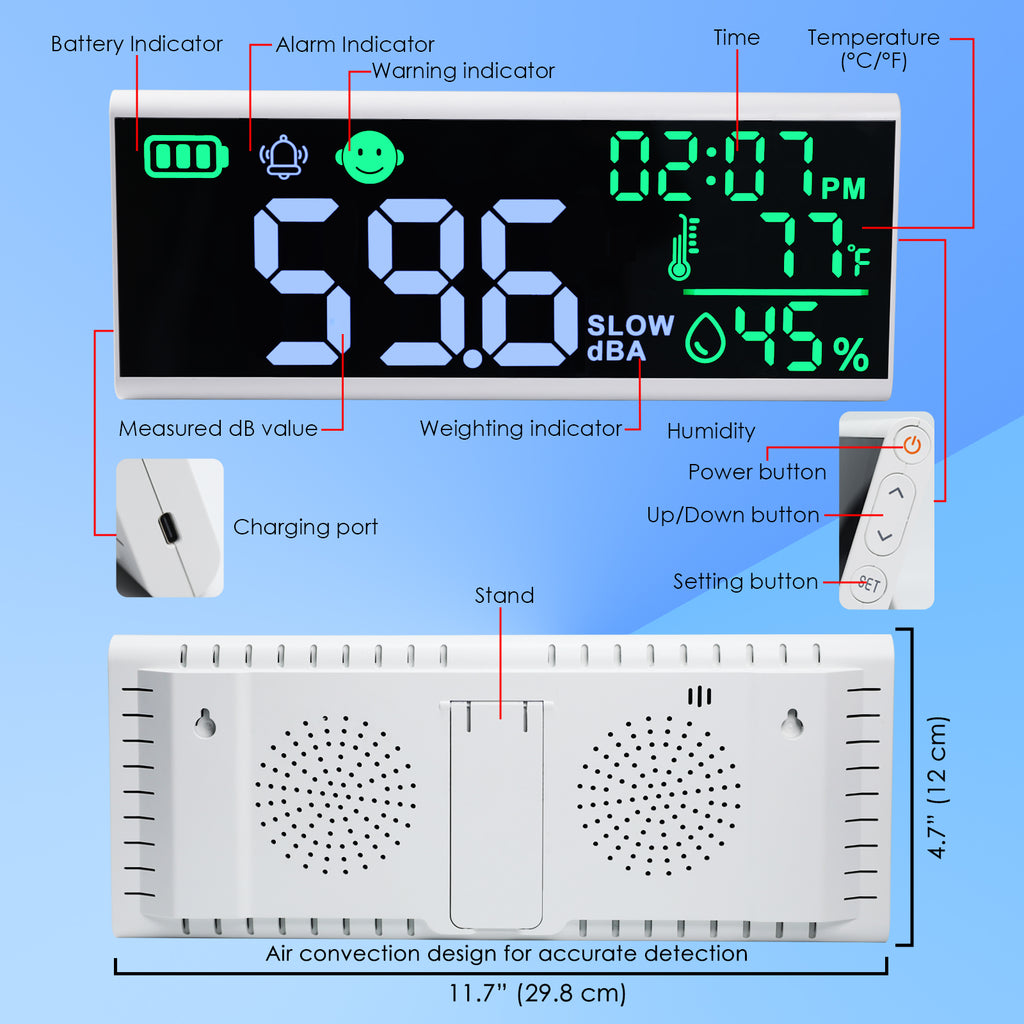 SLM-413 Wall-mounted|Desktop Noise Decibel Meter 13" Colored Screen So ...