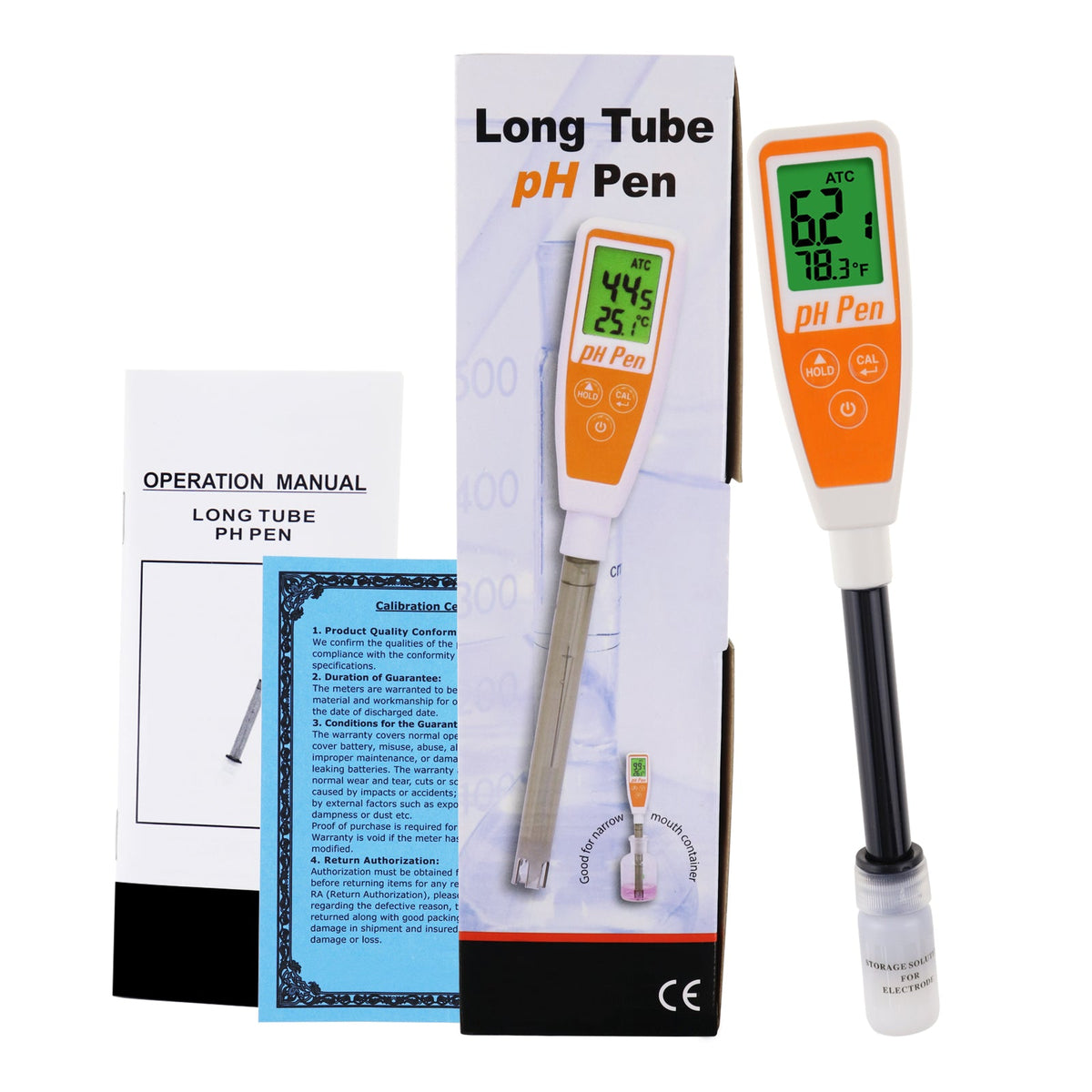 8694 Long Glass Tube Pentype pH Meter Sharp Tip Probe Digital Water ...