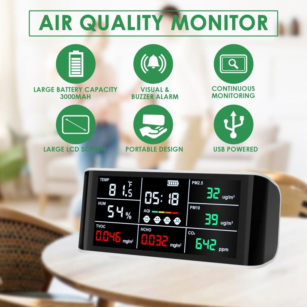 AQM-388 Portable 9 in 1 Indoor Air Quality Meter CO2 Monitor Formaldehyde Detector VOC Sensor ...