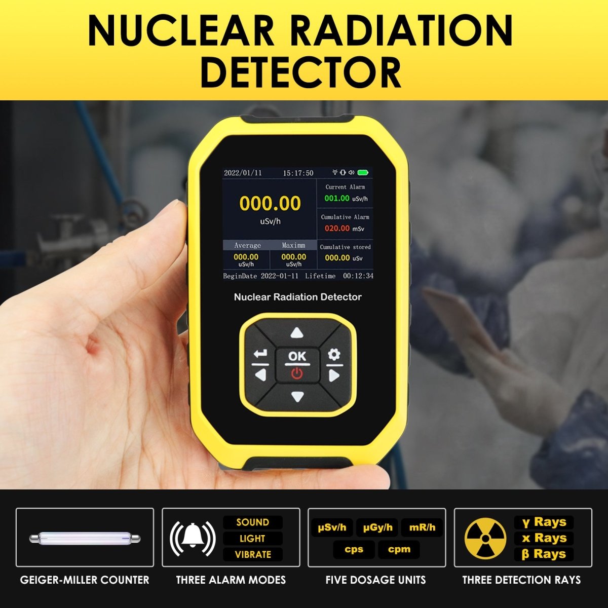 GAM-391 Geiger Counter Nuclear Radiation Detector Handheld Dosimeter ...