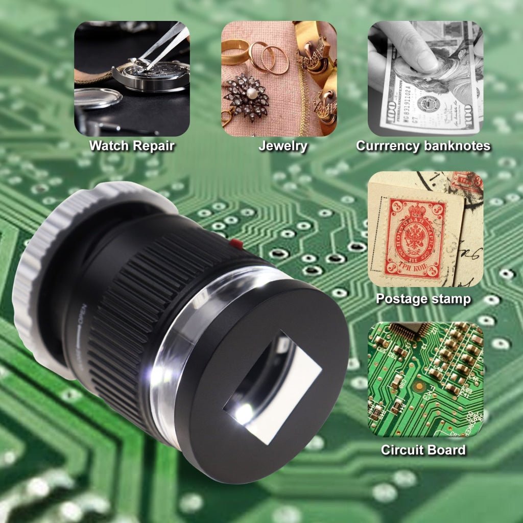 GEM-375 Scale Loupe Magnifier 10x Magnification LED and UV Illumination ...