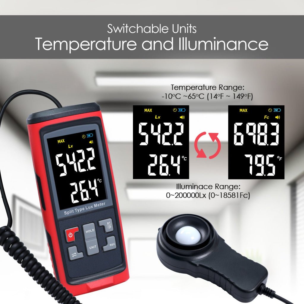 LUX-426 Split Type Digital Light Lux Meter with Temperature Measure ...