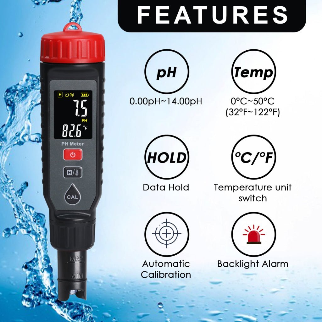 PHM-443 Digital Pentype pH Meter High Accuracy Colored Screen | Red ...