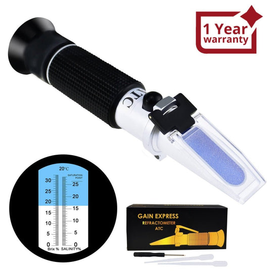 REBS-10ATC Tri-Scale Refractometer ATC Brix 0-10%/ Salinity 0-100PPT ...