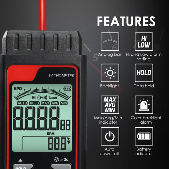 TAC-44 Handheld Digital Laser Non-Contact Tachometer, Rotational Speed ...