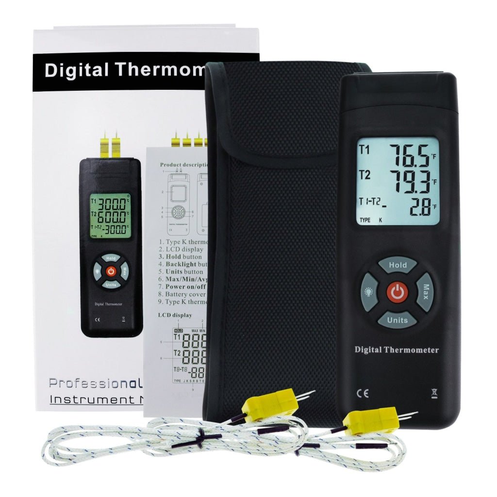 THE-26 Digital Thermometer Dual Type-K Thermocouples Probe Temperature ...