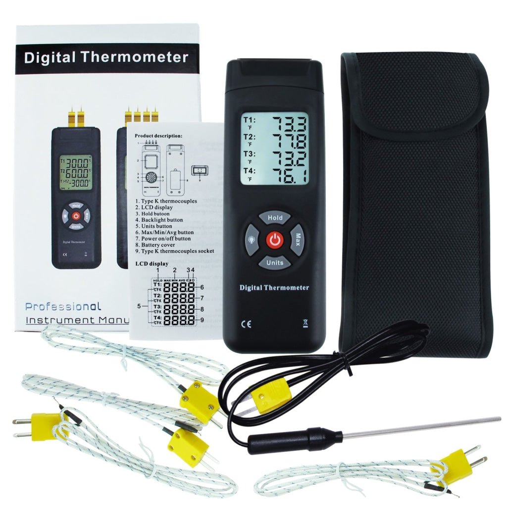 THE-27 Digital Thermometer 4 Channel K-Type Thermocouples with K-Type ...