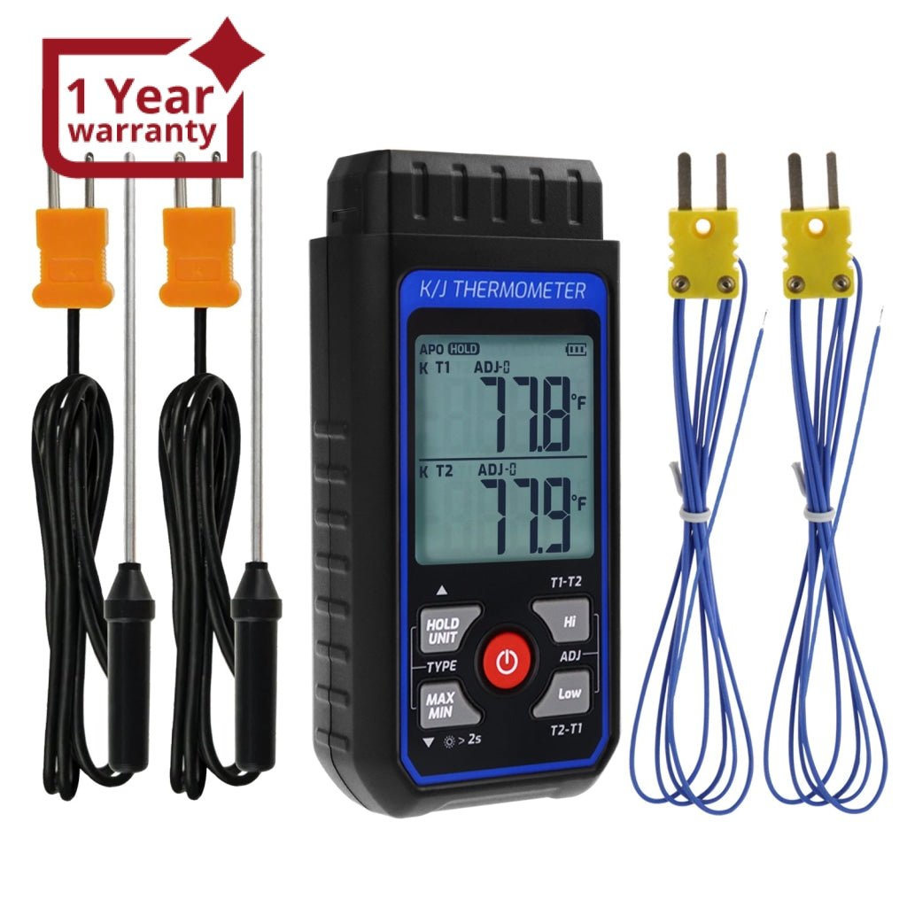 THE-343 K/J Thermocouple Thermometer Dual Channel Temperature Meter ...