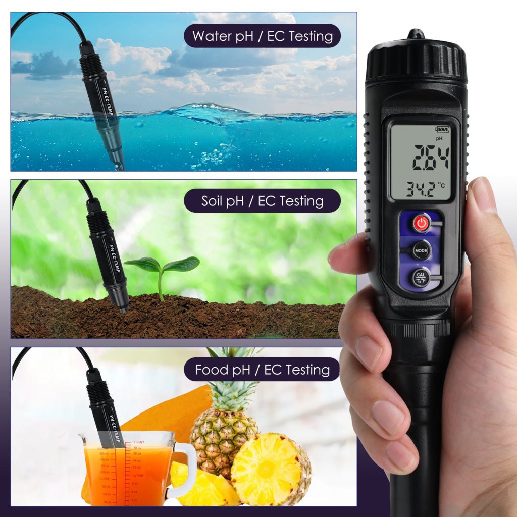 WQM-448 Digital 3-in-1 pH | EC | Temperature Tester Waterproof IP65 for ...