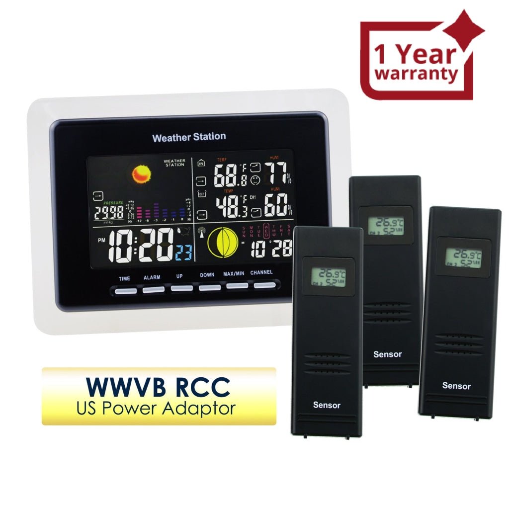 WS-104_US_3S Weather Station IN/OUT Temperature Humidity WWVB 3 ...