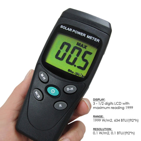 T206 Solar Power Meter BTU/(ft2*h) W/m2 Radiation Energy Cell Tester ...